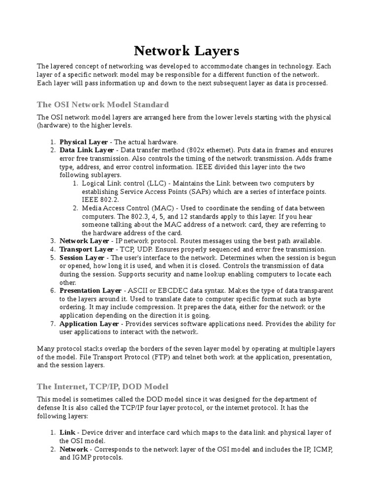Network Layers: The OSI Network Model Standard | PDF | Internet ...