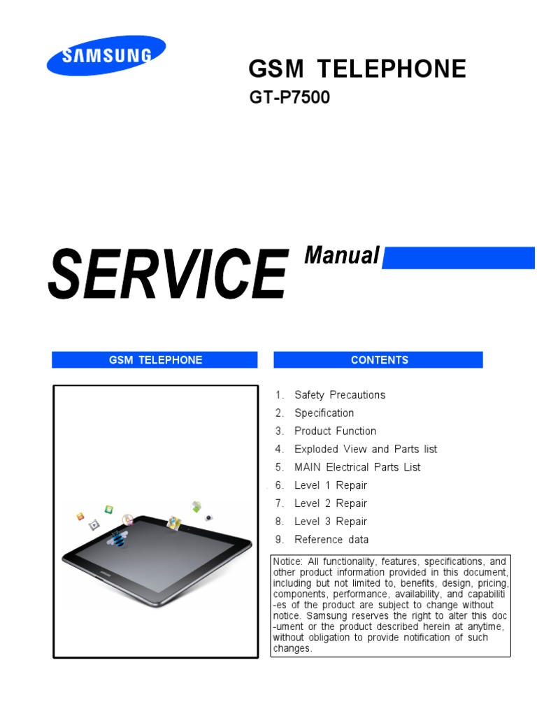 Samsung Gt-p7500 Galaxy Tab 10.1 3g Service Manual | PDF ...