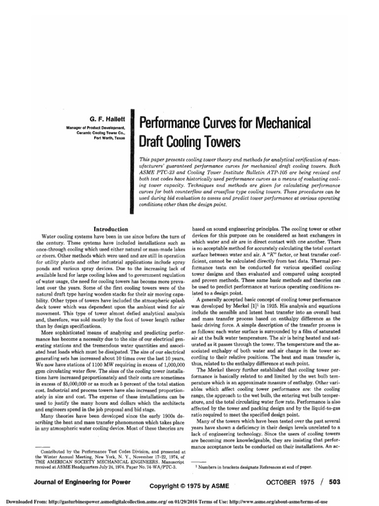 Performance Curves For Mechanical Draft Cooling Tower | PDF | Heat ...