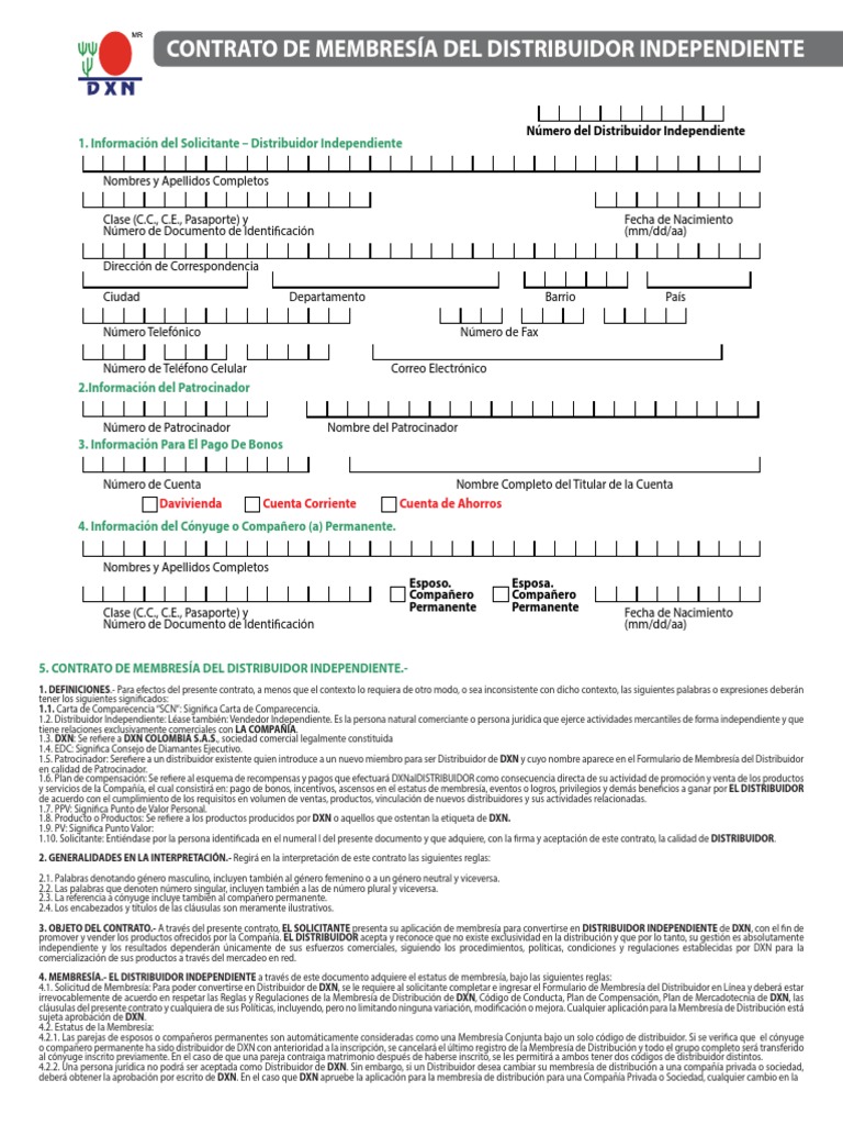 DXN Contrato | PDF | Distribución (comercial) | Marketing