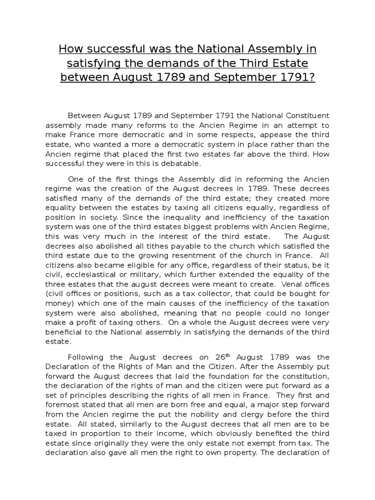 How Successful Was The National Assembly in Satisfying The Demands of ...