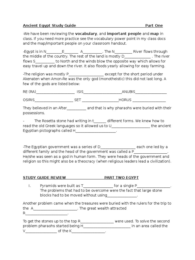Study Guide Ancient Egypt 2015-16 | PDF | Ancient Egypt | Egypt