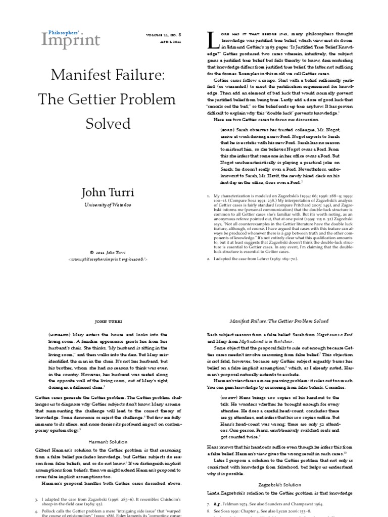 Manifest Failure The Gettier Problem Solved | PDF | Epistemology | Truth