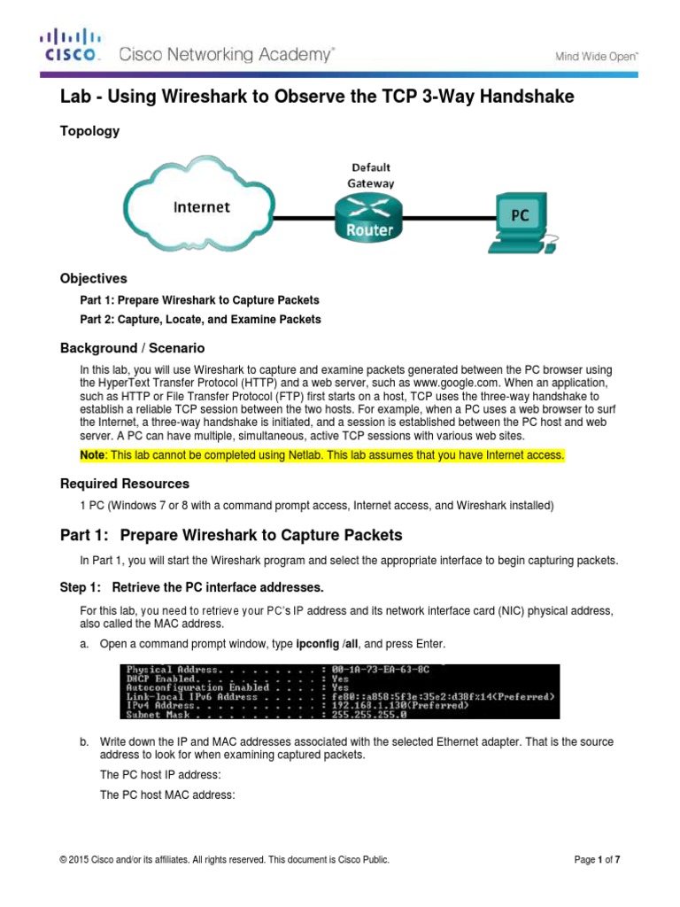 9.2.1.6 Lab - Using Wireshark To Observe The TCP 3-Way Handshake | PDF ...