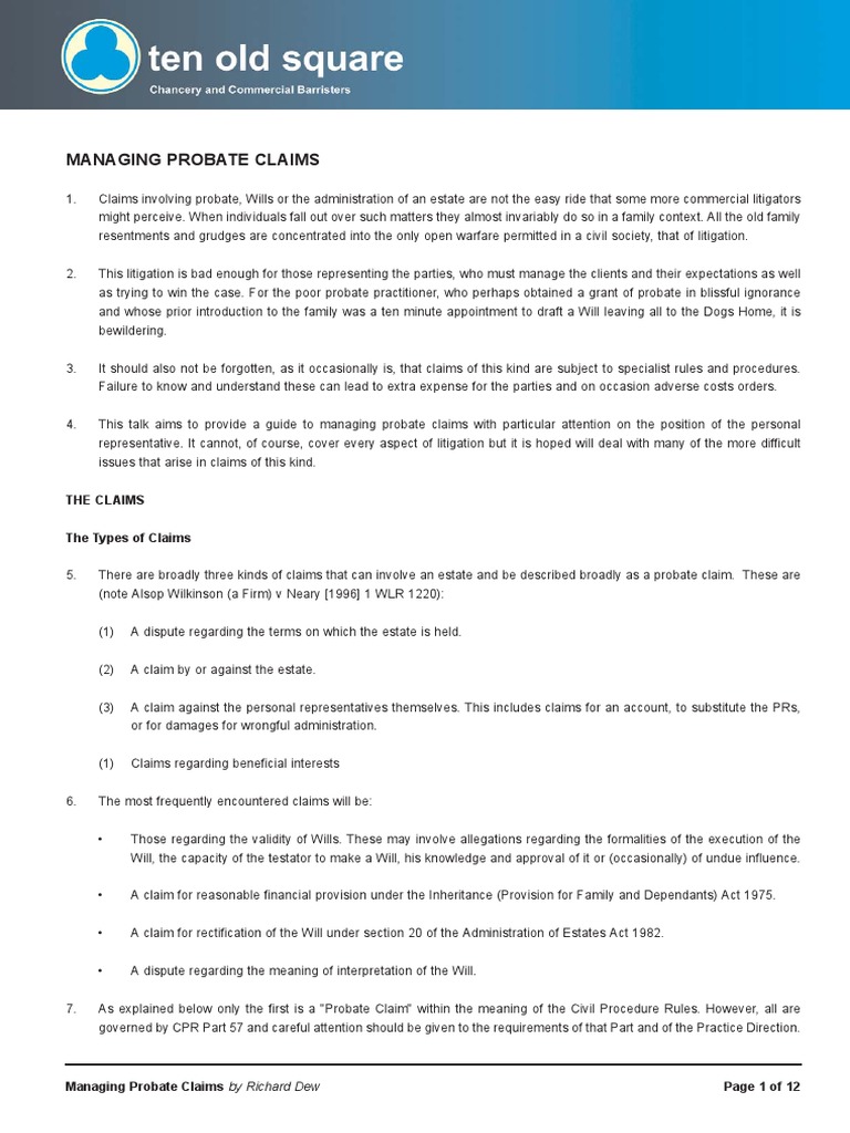 Probate Action Claims | PDF