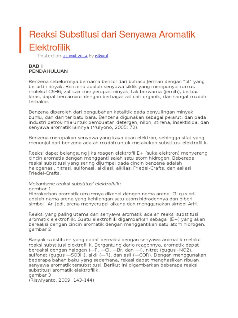 Reaksi Substitusi Elektrofilik Aromatik | PDF | Sains & Matematika