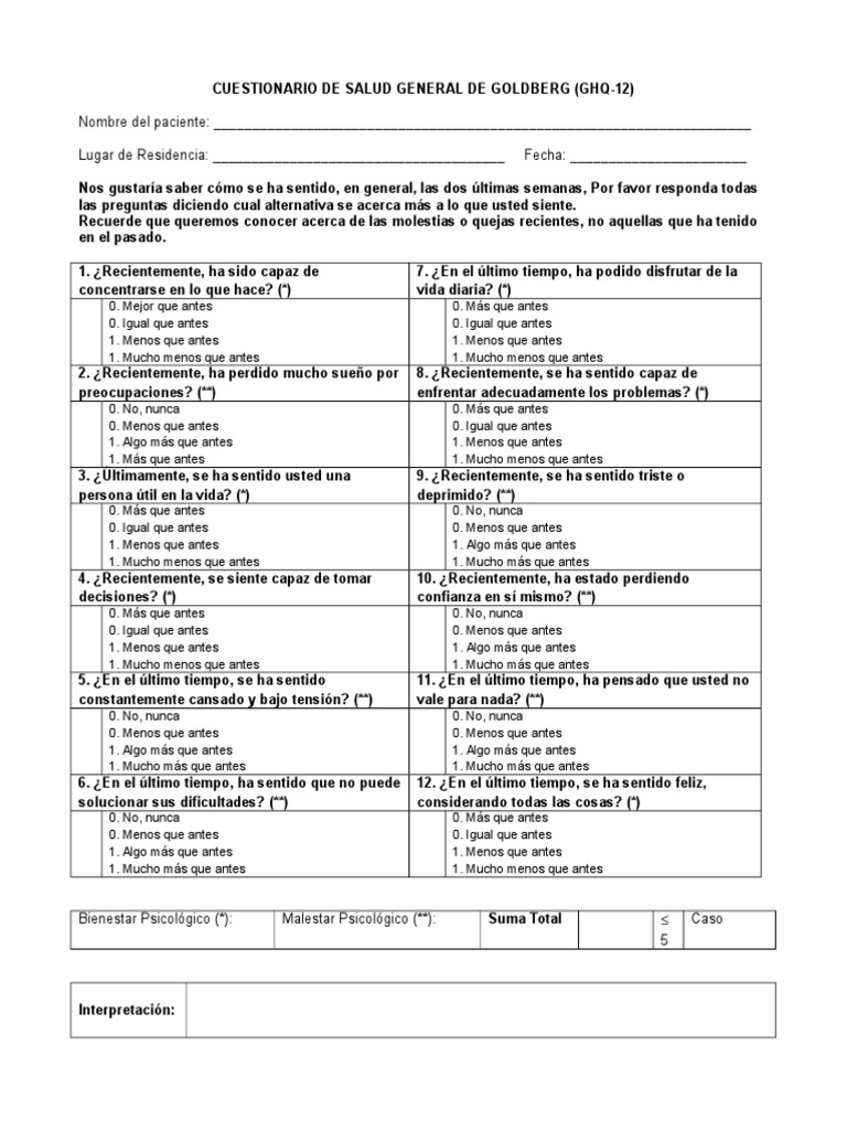 Ips - Goldberg (Ghq-12) | PDF | Cuestionario | Sicología