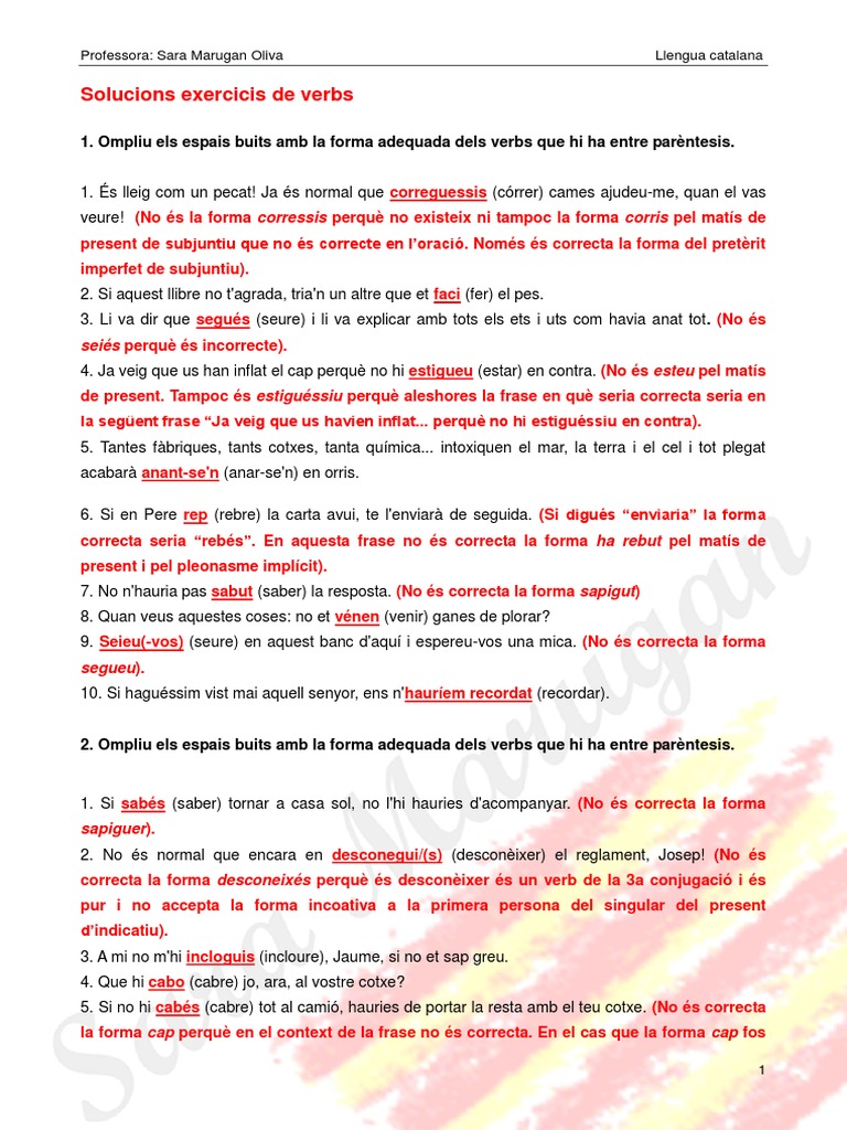 Solucions Exercicis Verbs Irregulars | PDF