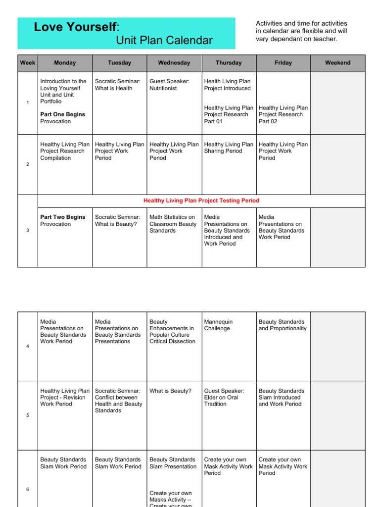 Self-Love & Beauty Unit Plan | PDF | Teaching And Learning | Further ...