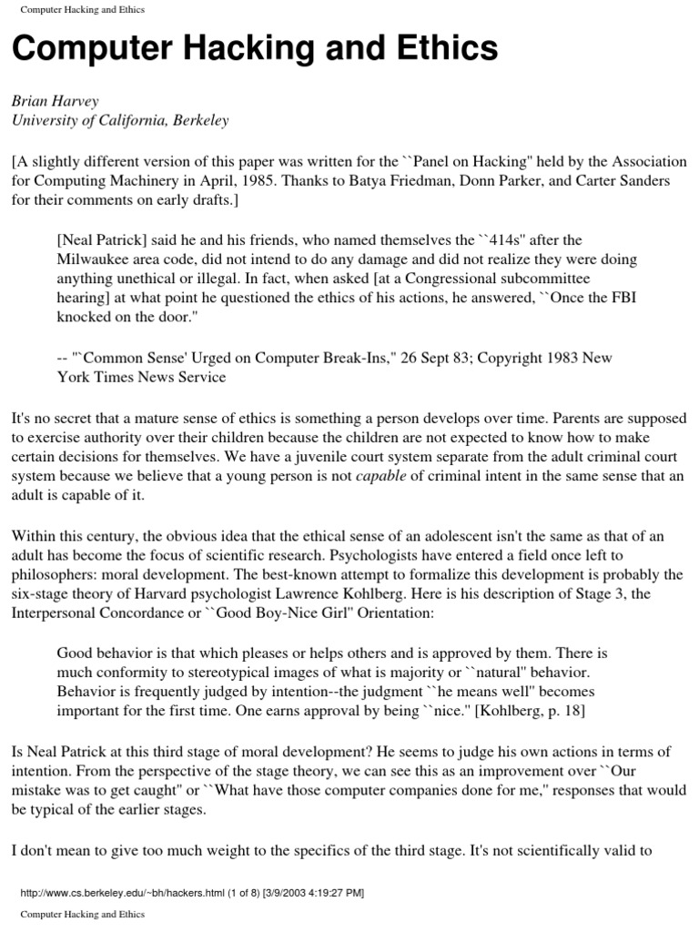 Hacking Ethics | PDF | Teachers | Adolescence