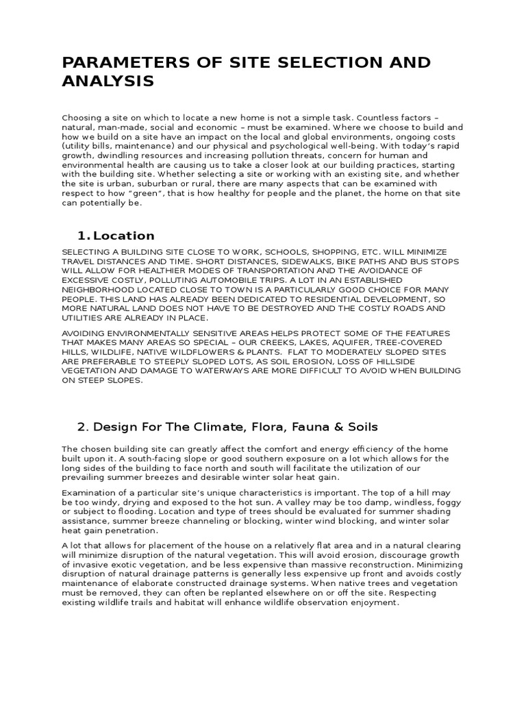 Parameters of Site Selection and Analysis | PDF | Soil | Natural ...