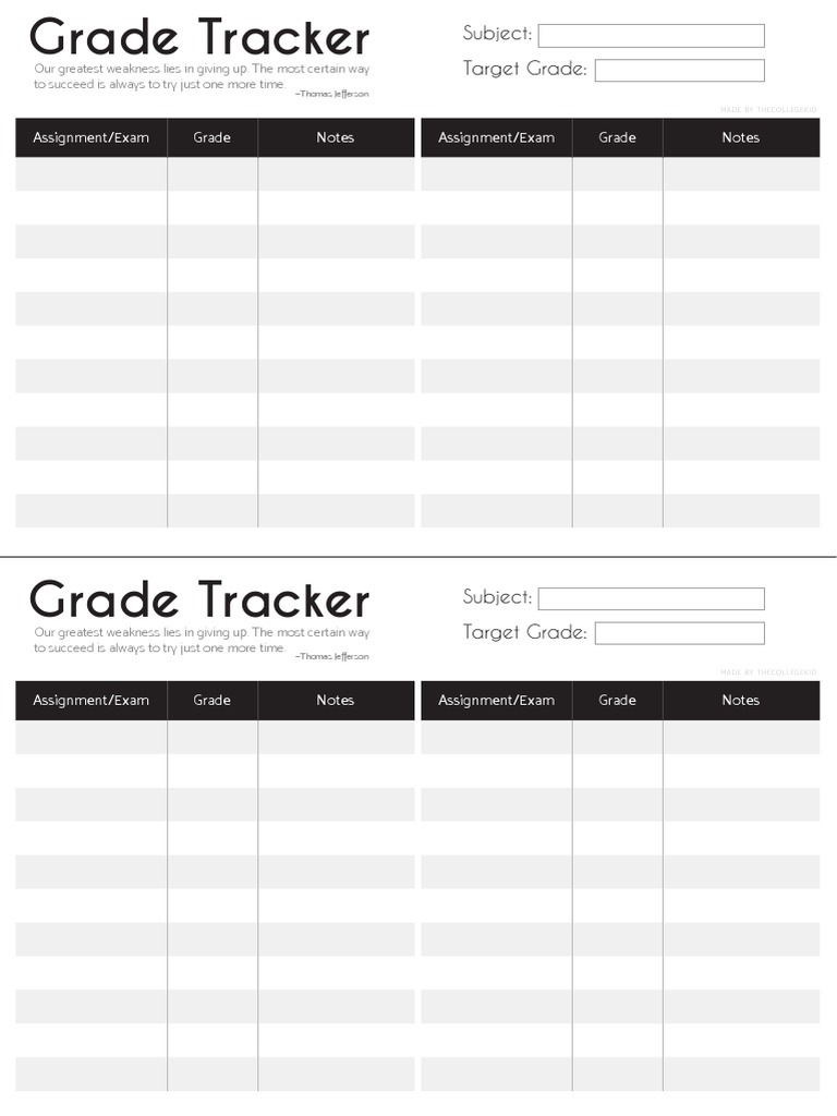 Subject: Target Grade:: Assignment/Exam Grade Notes Assignment/Exam ...
