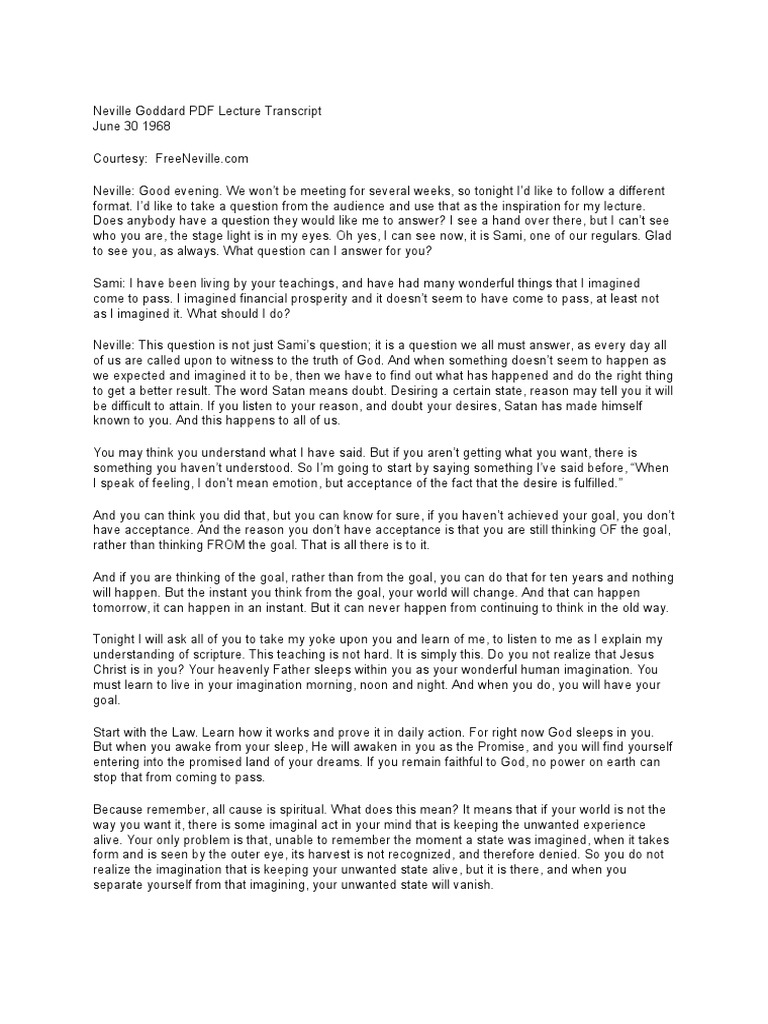 Neville Goddard - Sami's Question | PDF | Dream | Imagination