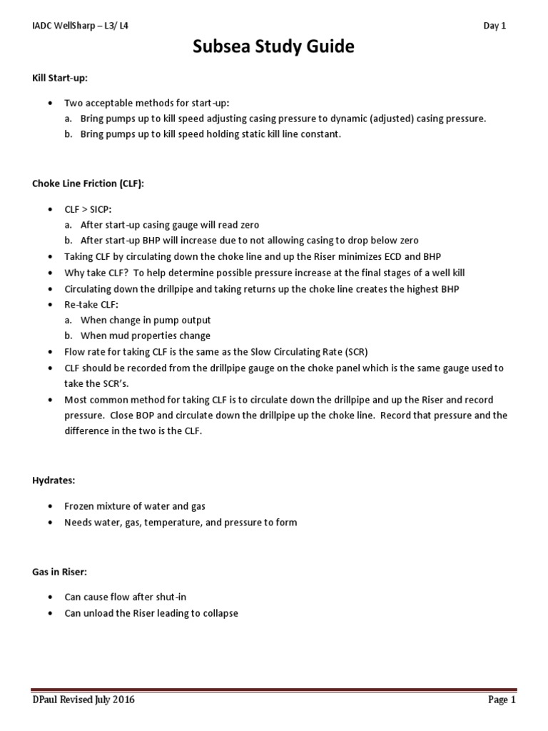 Subsea Well Control Study Guide | PDF | Gases | Pressure
