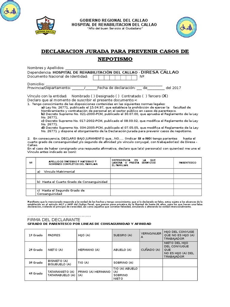 1 Declaracion - Declaracion Jurada para Prevenir Casos de Nepotismo ...