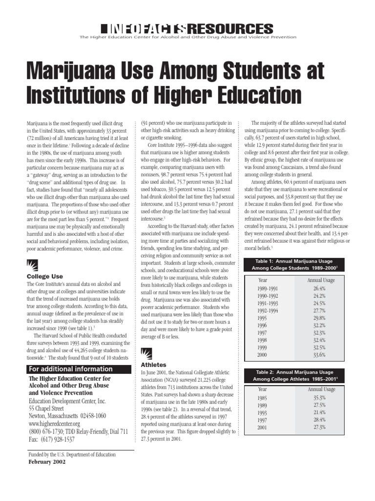 Marijuana Use Among Students at Institutions of Higher Education | PDF ...