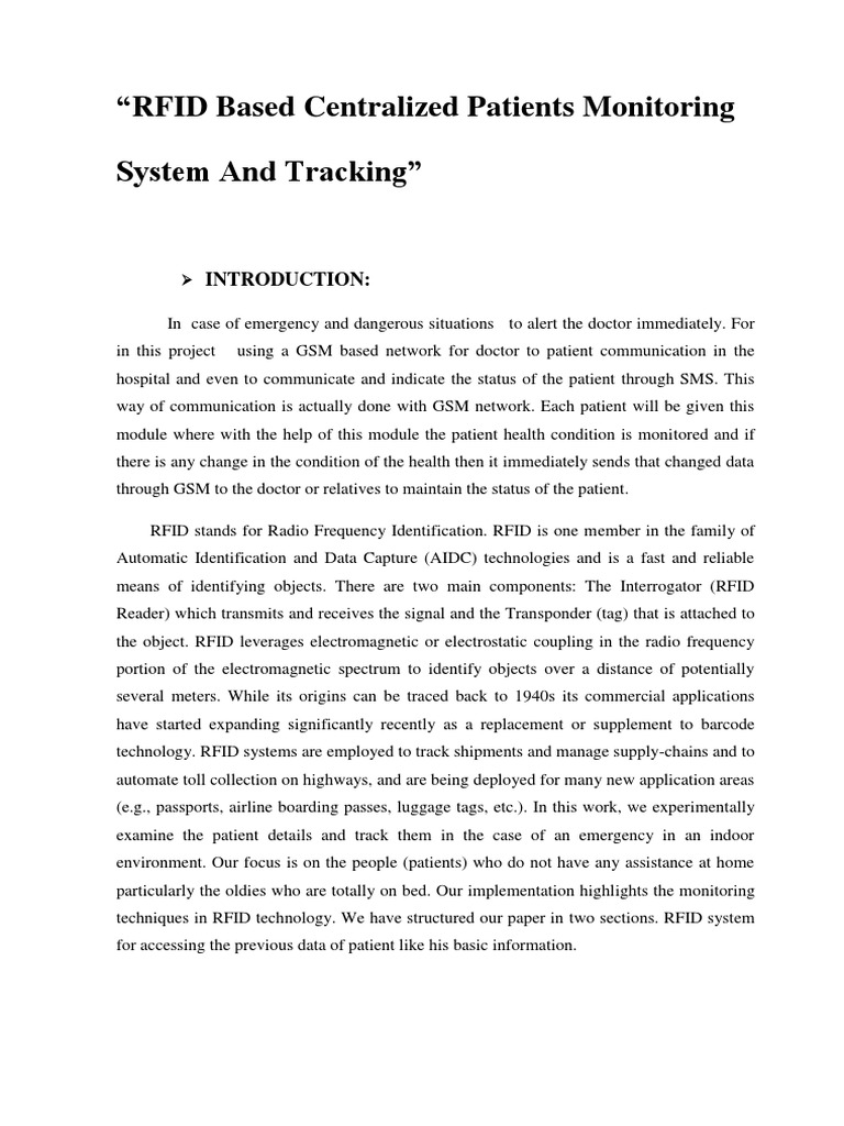 RFID Based Centralized Patients Monitoring System and Tracking | PDF ...