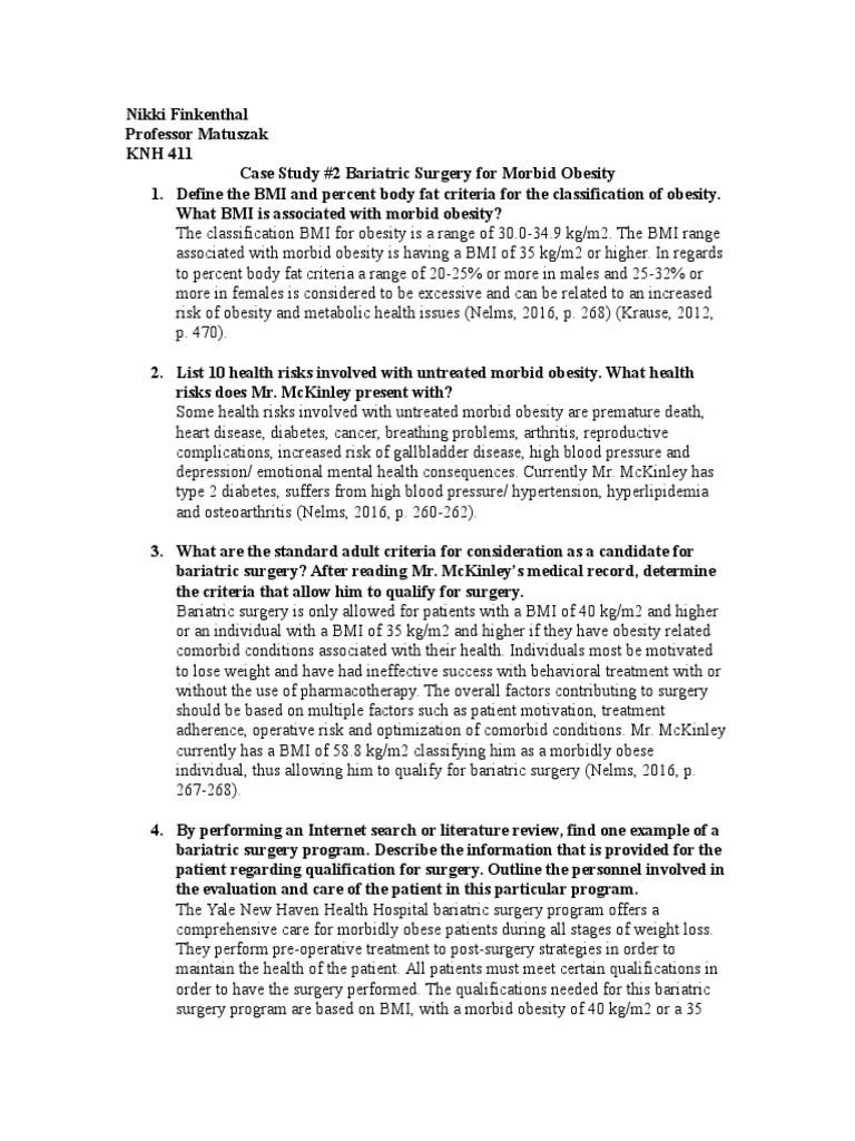 Bariatric Case Study | PDF | Bariatric Surgery | Obesity