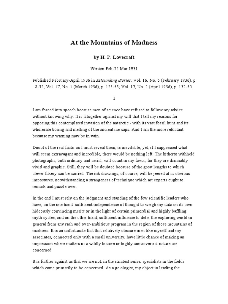 At The Mountains of Madness | PDF | Antarctica | Earth Sciences