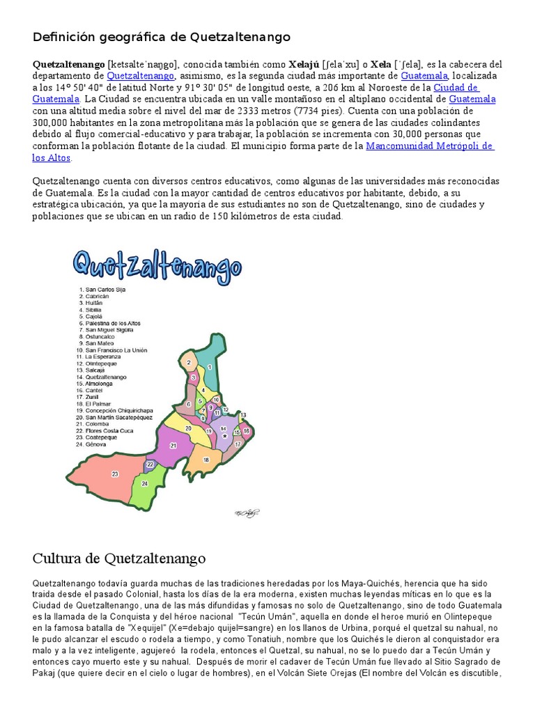 Definición Geográfica de Quetzaltenango | PDF | Guatemala | Iglesia ...