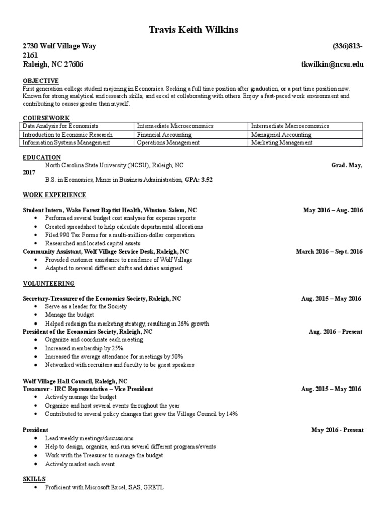 Senior Resume | PDF | North Carolina | Raleigh