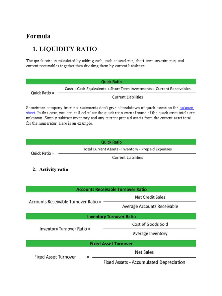 Formula 1. Liquidity Ratio | PDF | Financial Economics | Business Economics