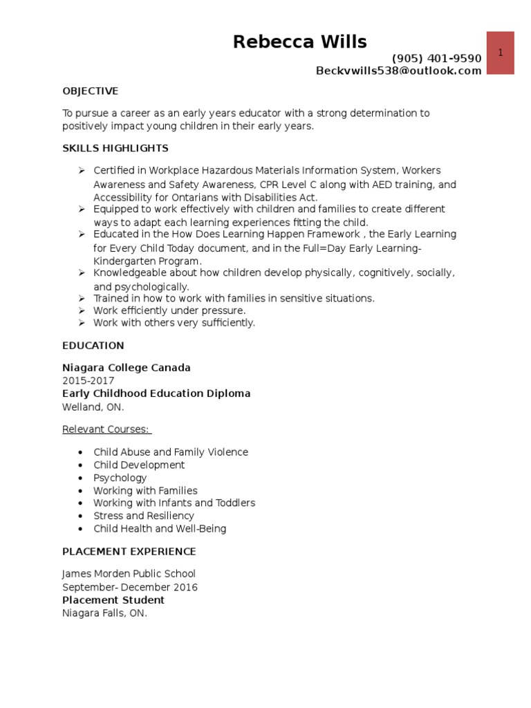 Early Childhood Education Resume | PDF | Early Childhood Education ...