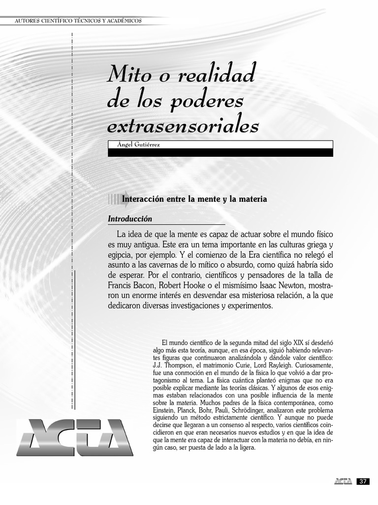 Mito o Realidad de Los Poderes Extrasensoriales | PDF | Telepatía ...