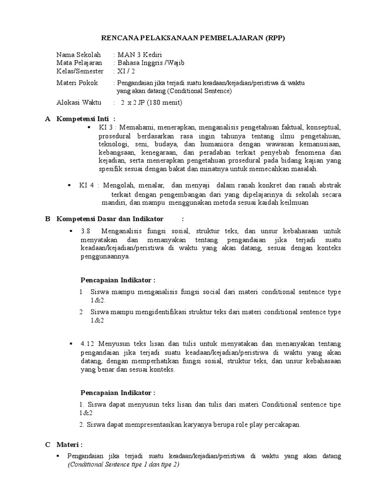 Cantik RPP Conditional Sentence | PDF