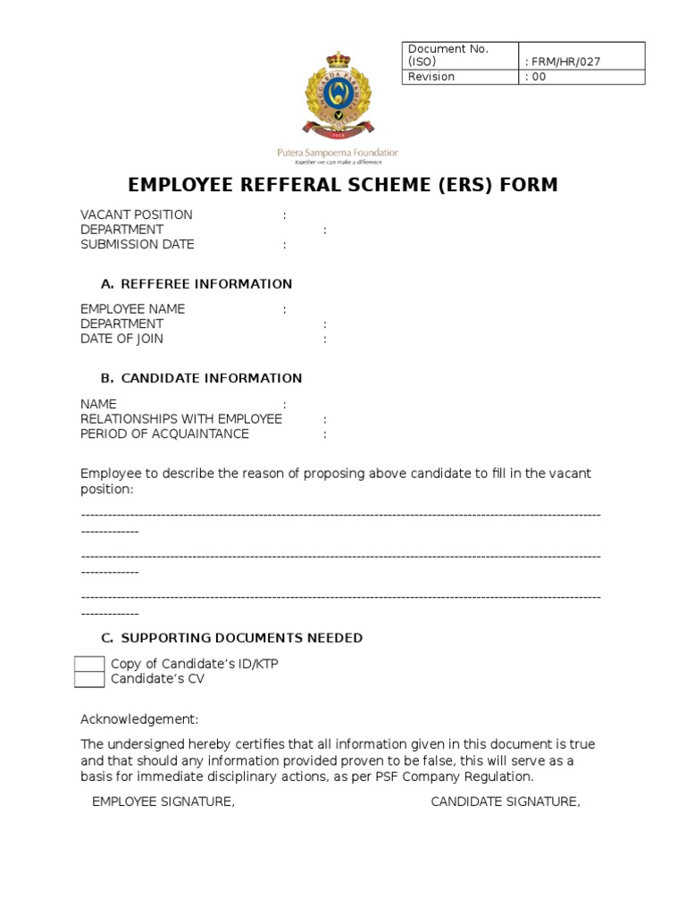 HR Form-Employee Refferal Scheme Final For Use 2015-12-15 | PDF