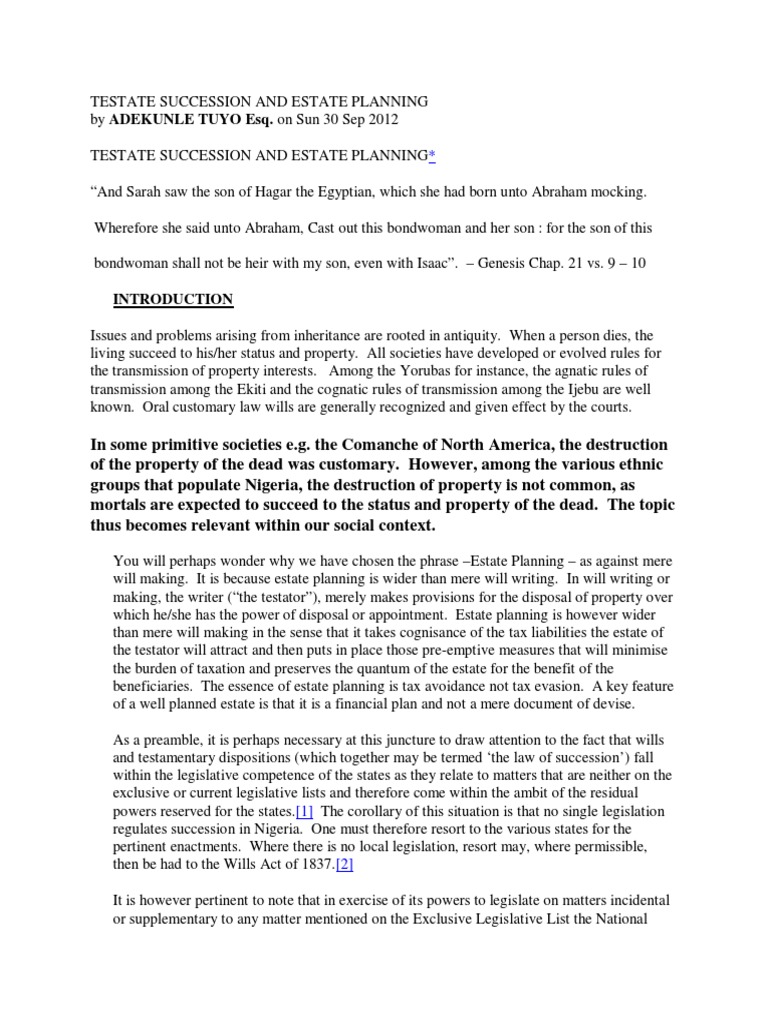 Testate Succession and Estate Planning | PDF | Will And Testament ...