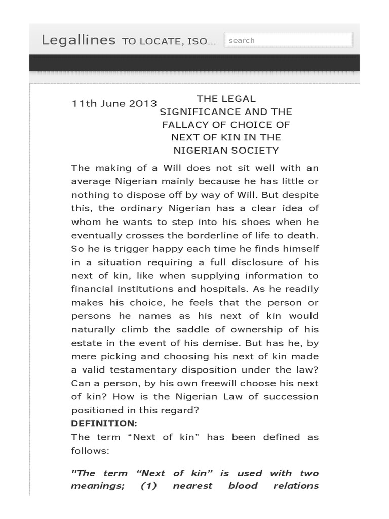 The Legal Significance of Choice of Next of Kin | Intestacy | Kinship ...