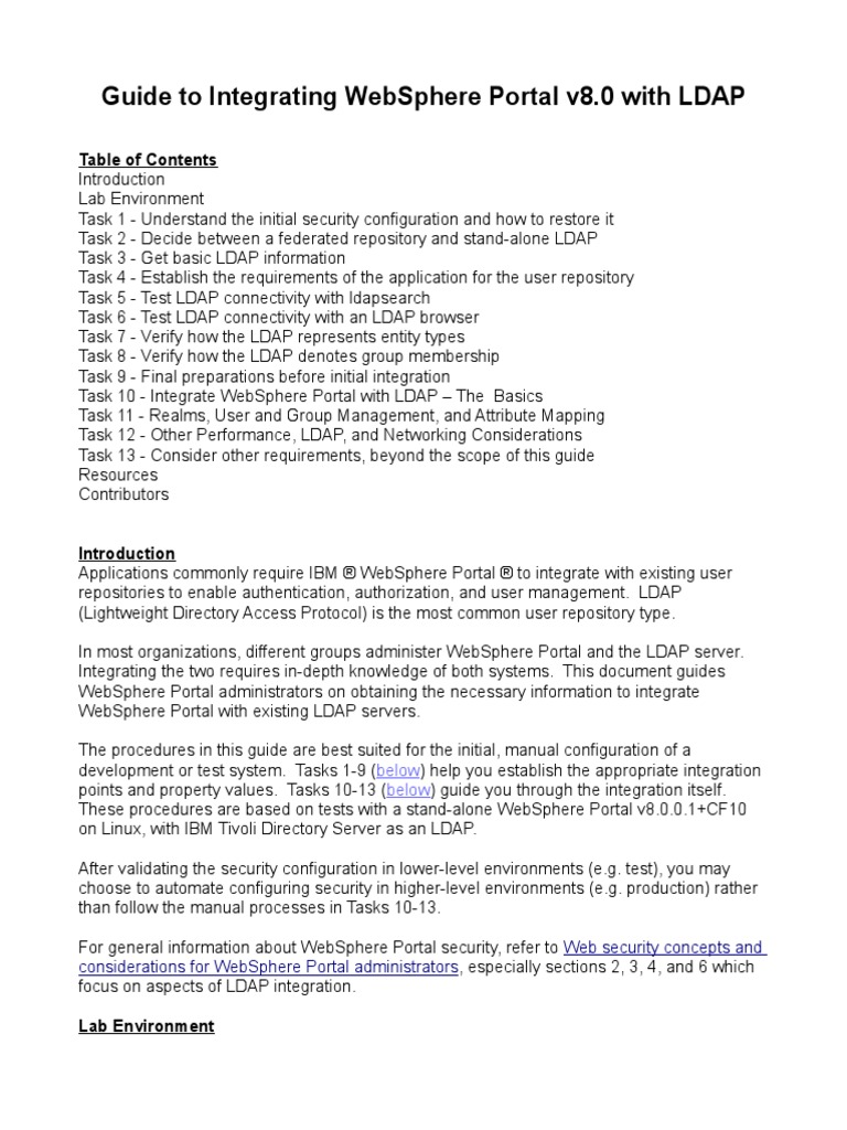 WebSphere Portal and LDAP Integration Guide | PDF | Transport Layer ...