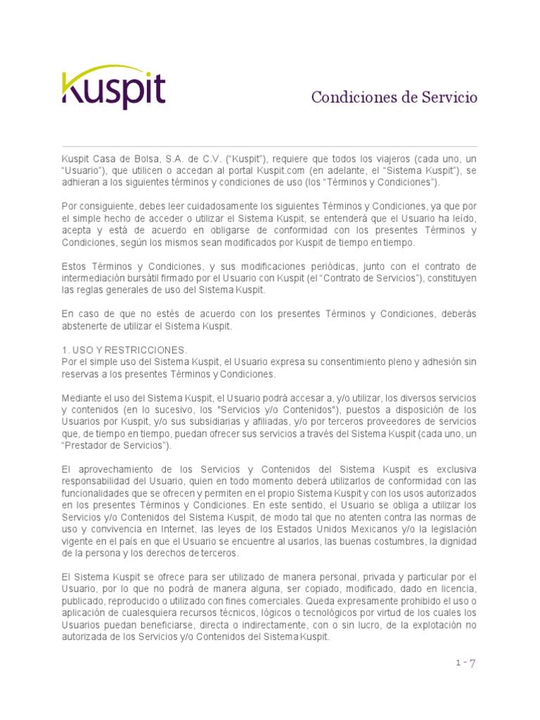 Kuspit Condiciones de Servicio | PDF | Cookie HTTP | Propiedad