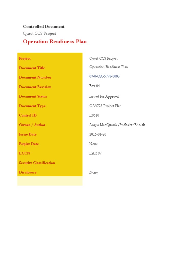 Operations Readiness Plan | PDF | Pipeline Transport | Carbon Sequestration