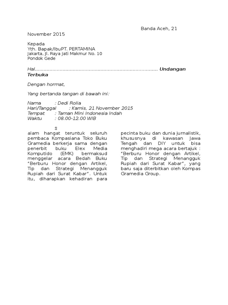 Surat Undangan Terbuka | PDF