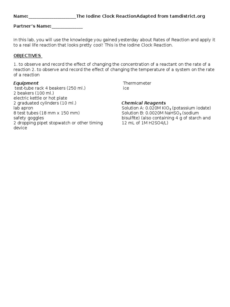 Iodine Clock | PDF | Chemistry | Physical Sciences