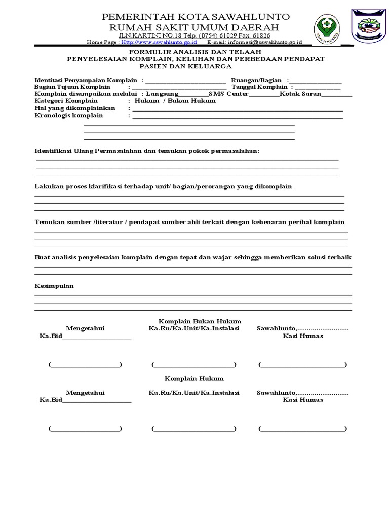 Formulir Analisis Penyelesaian Komplain, Keluhan Atau Perbedaan ...