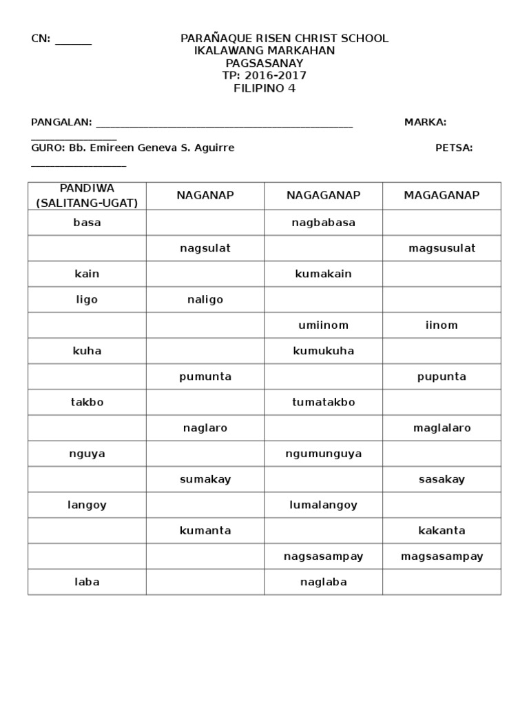 Worksheets Fil 4 | PDF