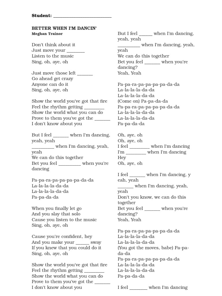 Better When I'm Dancing by Meghan Trainor | PDF | Language Arts ...