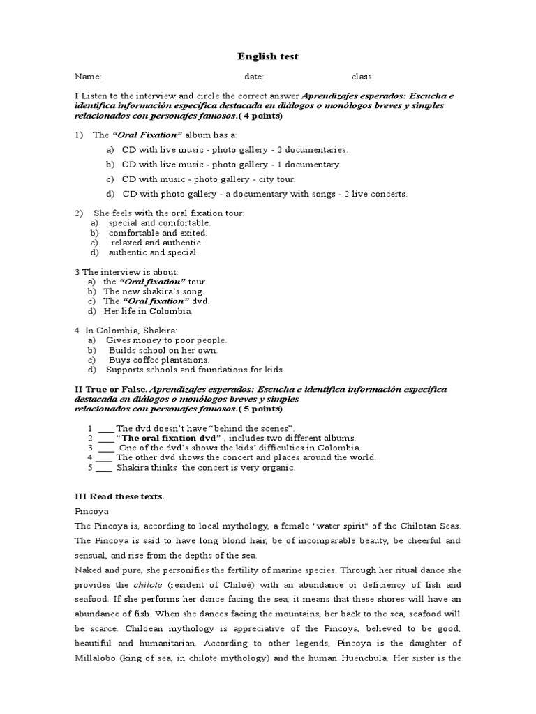 English Test. Simple Past, Regular and Irregular Verbs | PDF ...