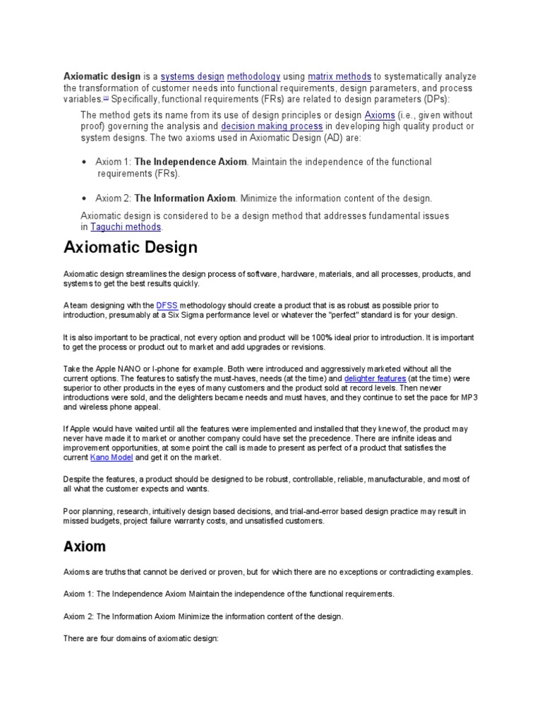 Axiomatic Design | PDF | Axiom | Matrix (Mathematics)