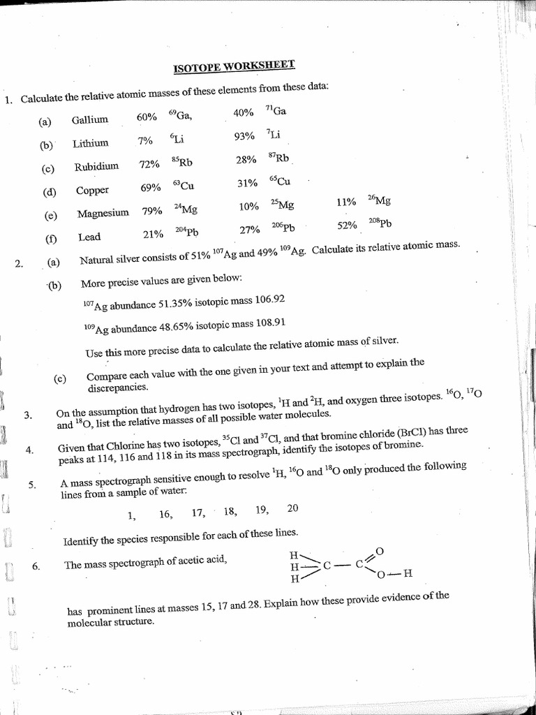 Isotope and Mass Spec Worksheet | PDF