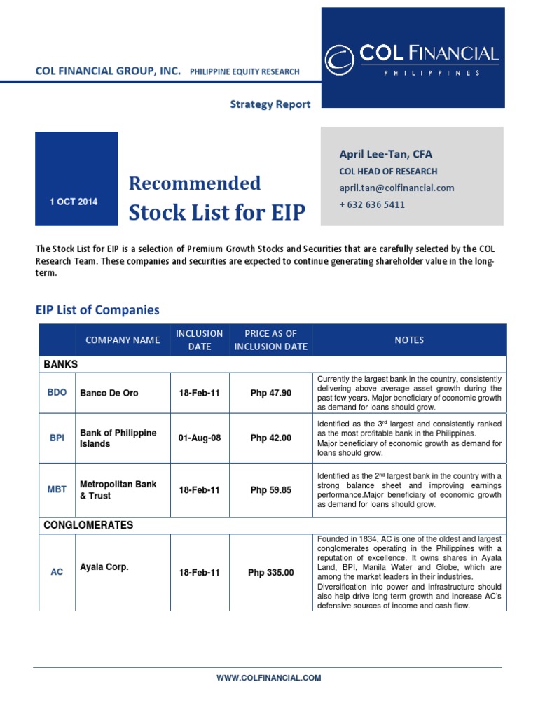 EIP Growth Stock List PDF | PDF | Bdo Unibank | Stocks