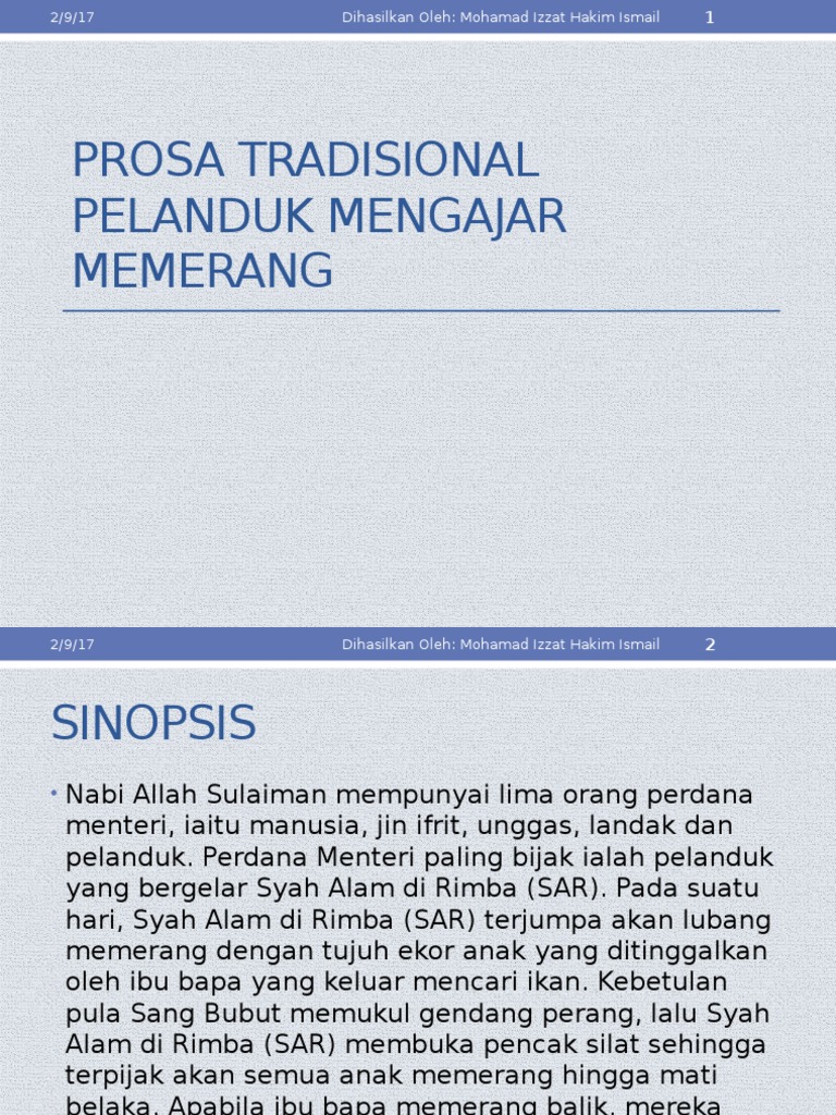 Prosa Tradisional - Pelanduk Mengajar Memerang | PDF