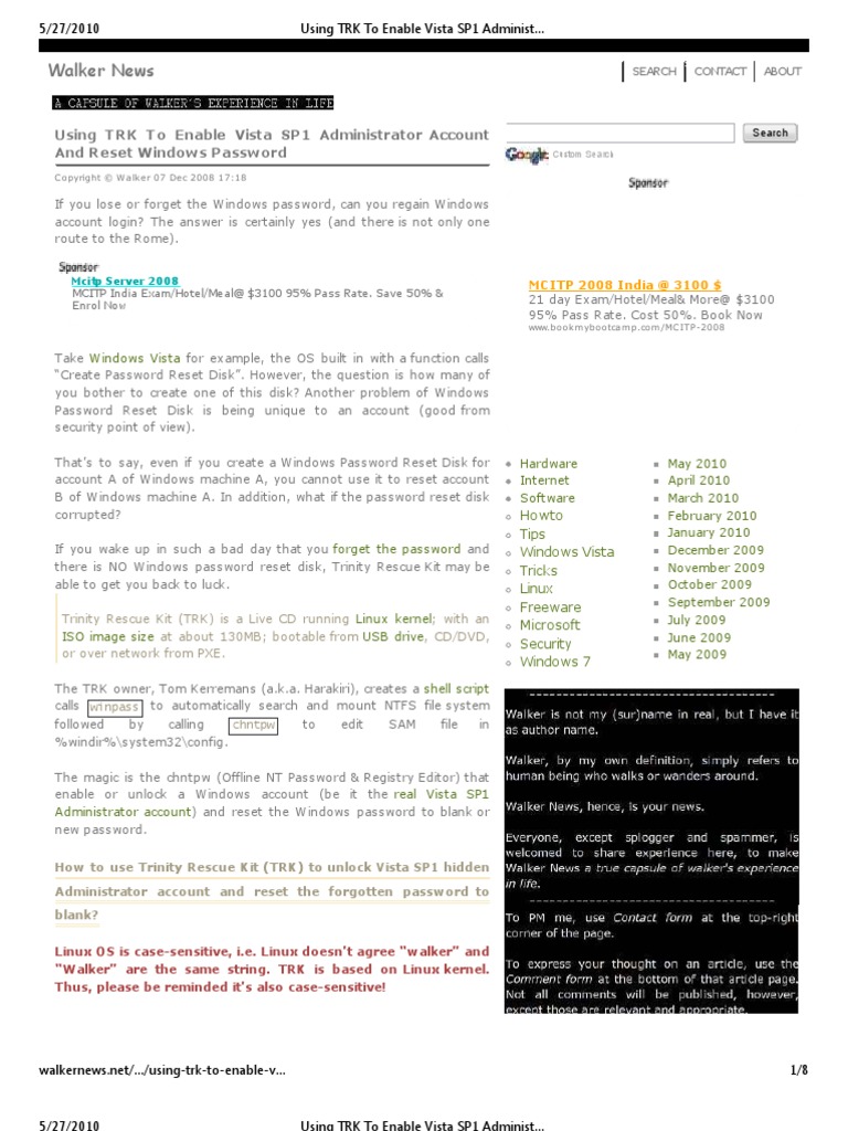 TRINITY RESCUE KITTHow To Reset Windows Vista Account Password | PDF ...