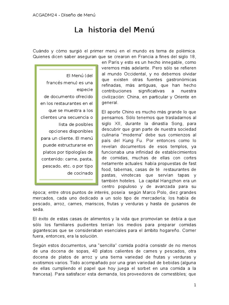 Historia del Menú en Restaurantes | PDF | Menú | Pasta