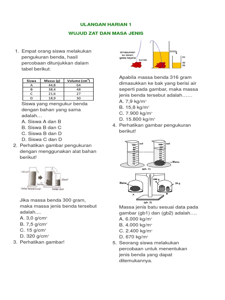 Ulangan Harian 1 (Wujud Zad Dan Masa Jenis) | PDF