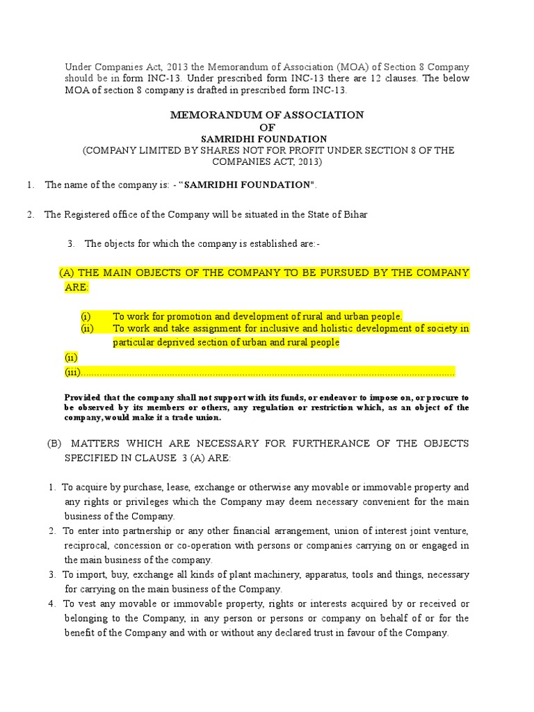 Samridhi Foundation - Draft Moa | PDF