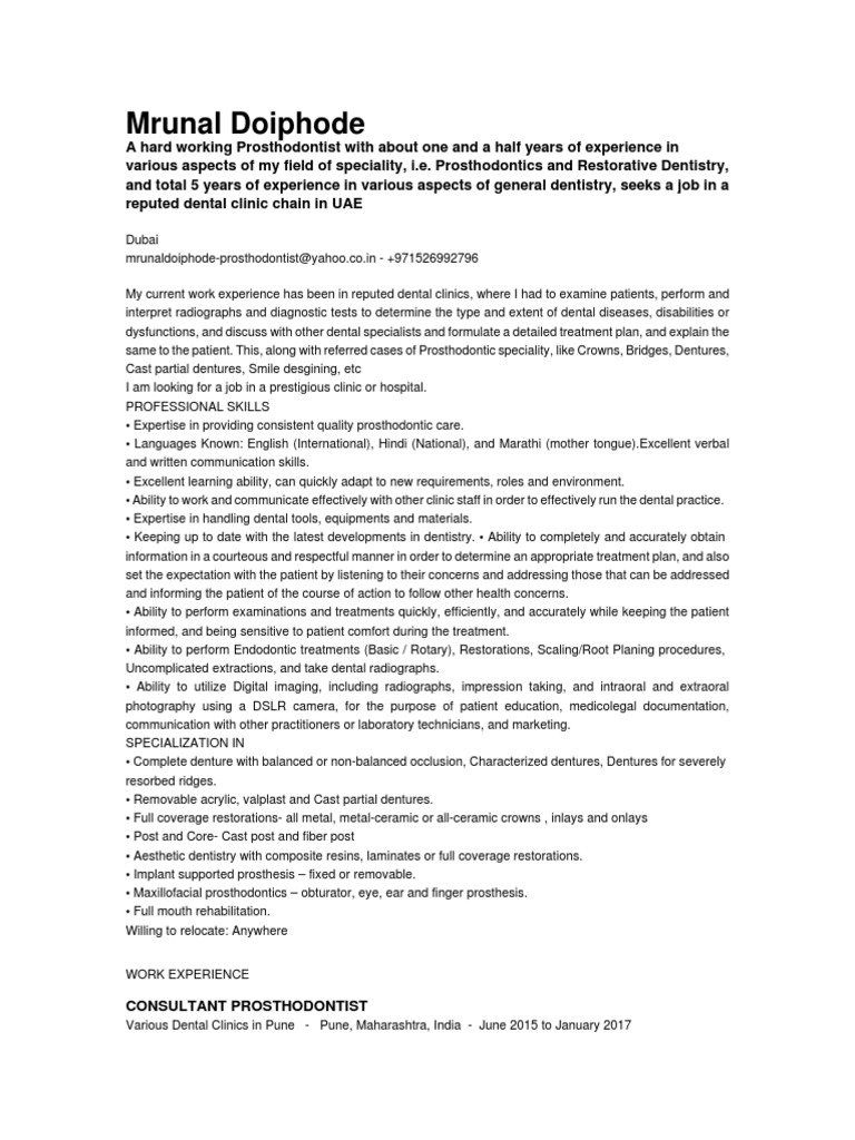 CV Mrunal-Doiphode Some Website | PDF | Prosthodontics | Dentistry
